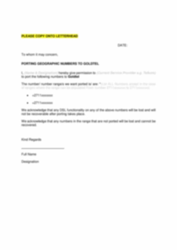 Porting Authorization Letter - Goldtel